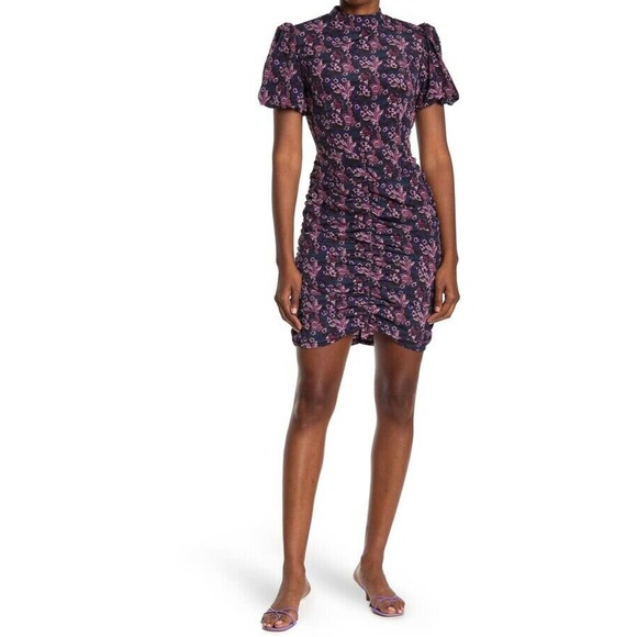 Melrose and Market | Dresses | Melrose And Market Floral Satin Ruched ...